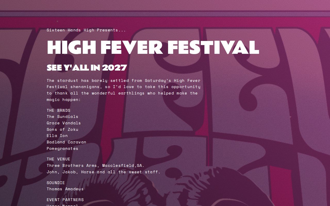 High Fever Festival, Sat 7 Feb 2026.